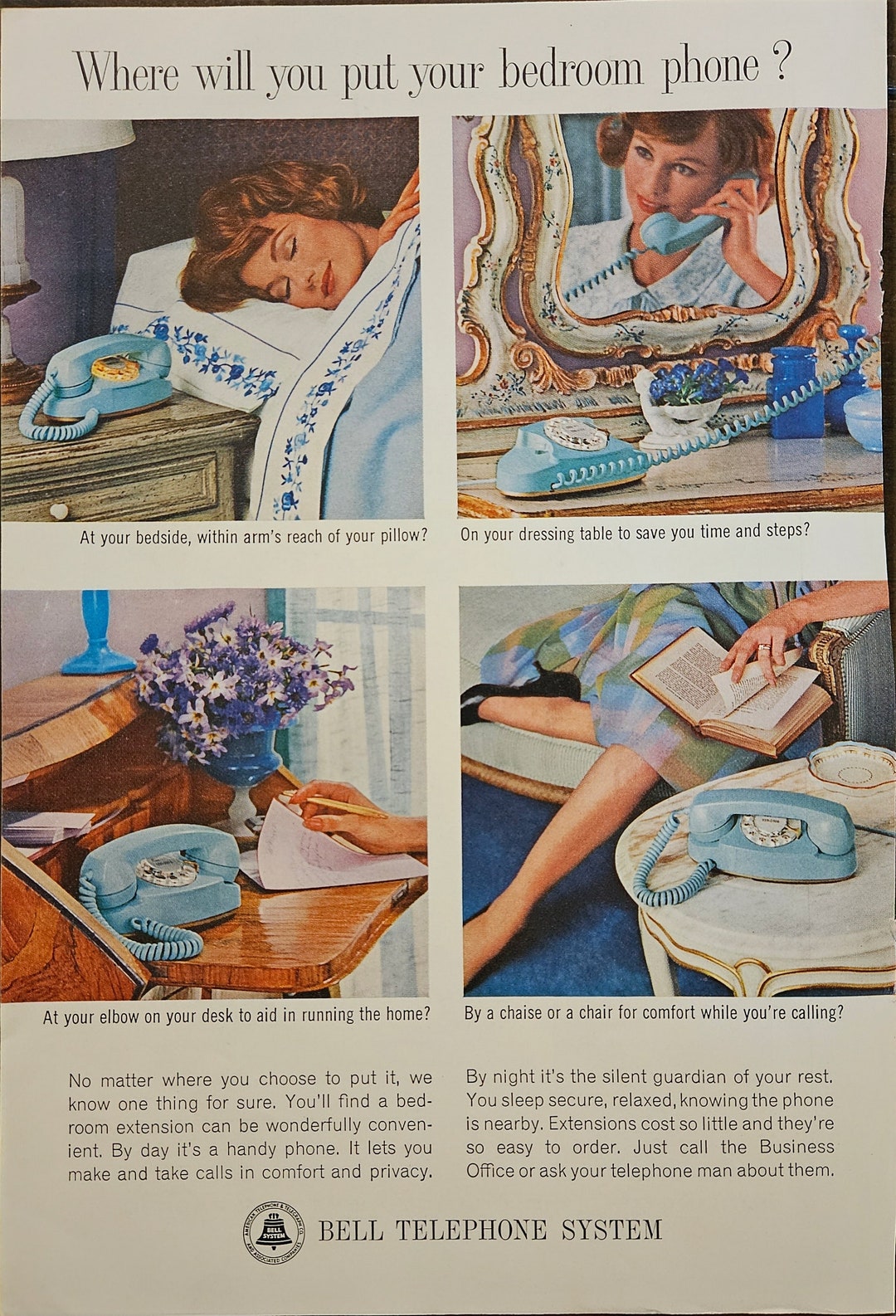 1963 BELL TELEPHONE SYSTEM Vintage Ad, Bedroom Phone Extension ...