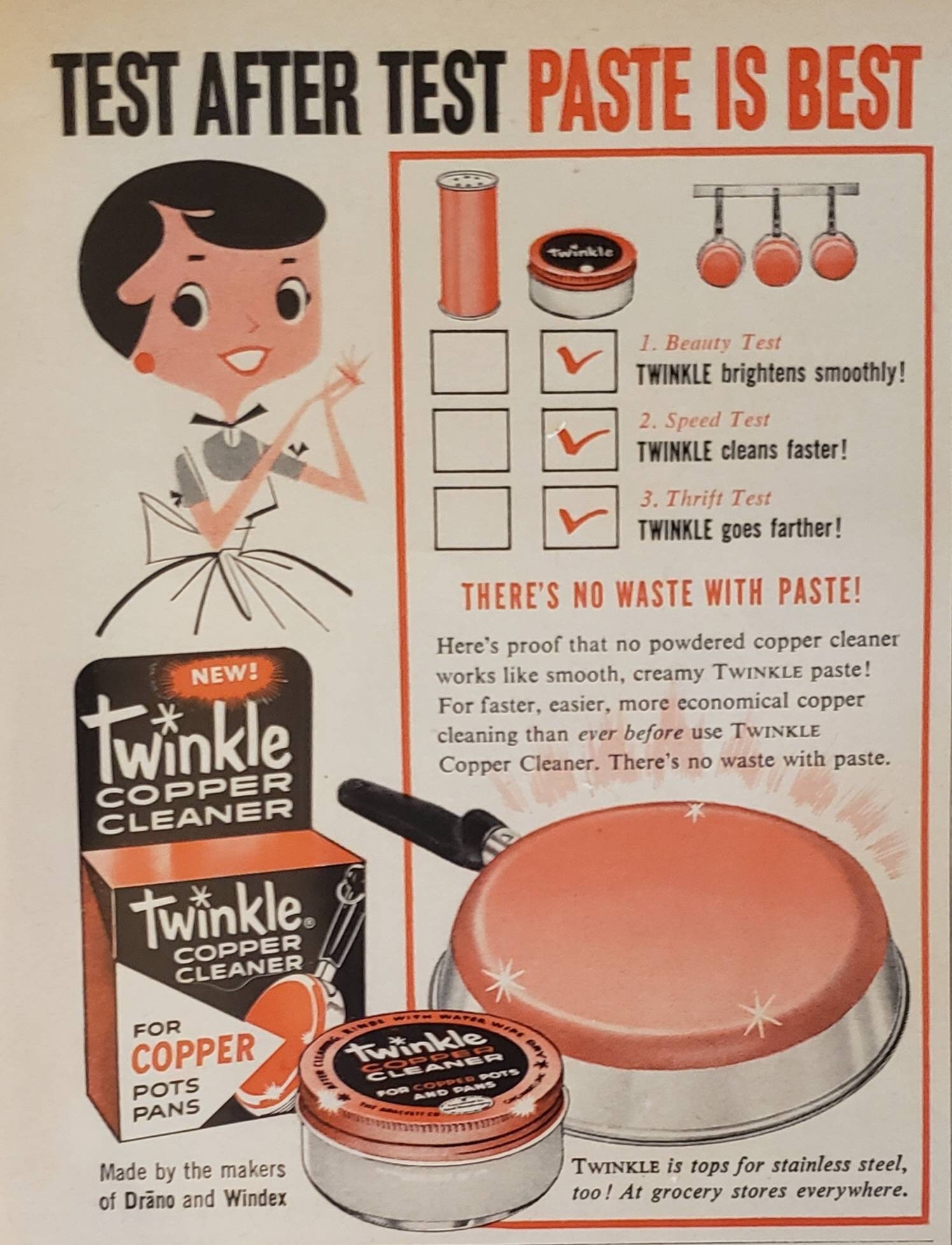 1956 TWINKLE Copper Cleaner Pots Pans Cleaning Paste Household - Etsy