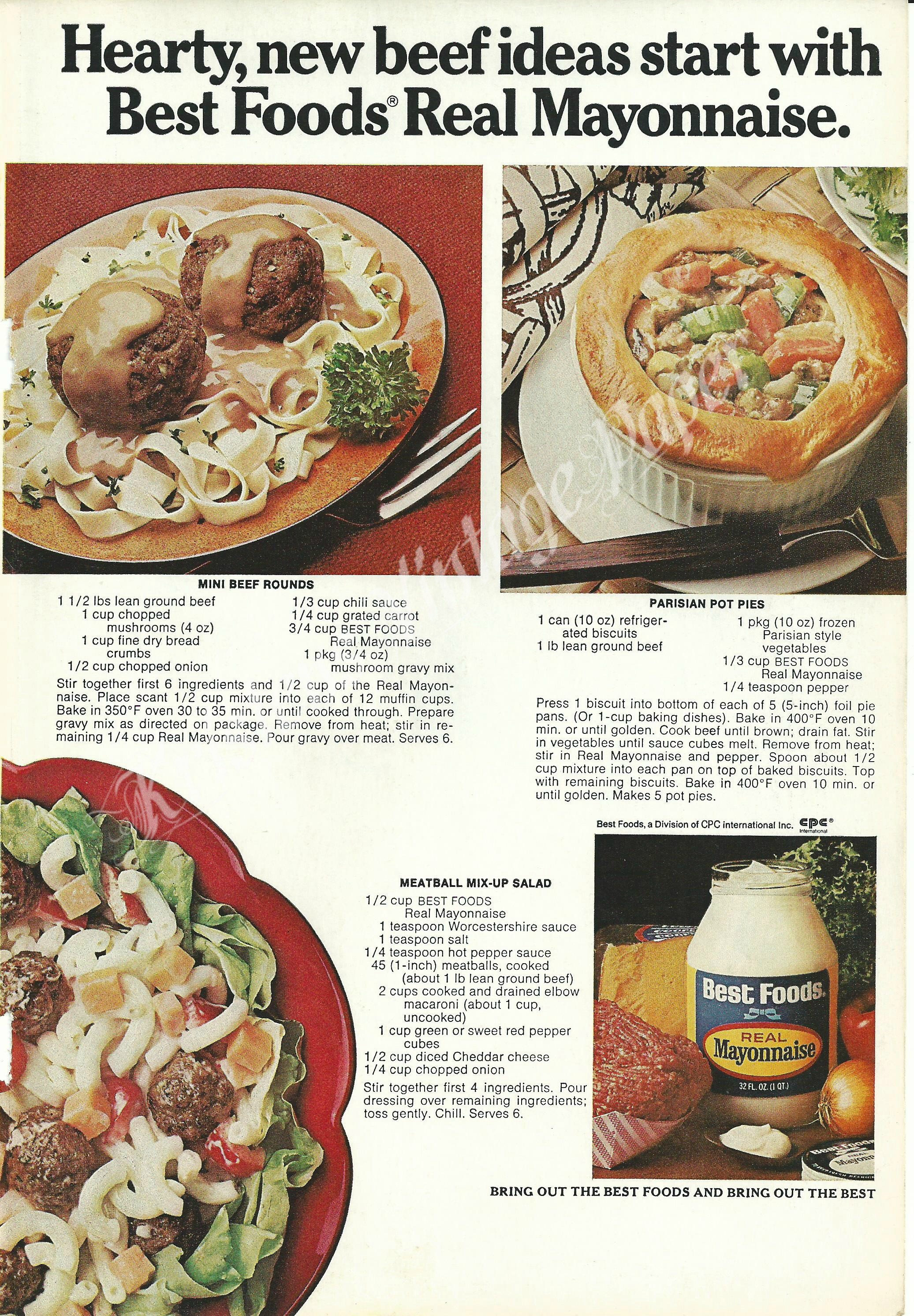 1975 Best Foods Real Mayonnaise Vintage Ad Recipes Beef | Etsy