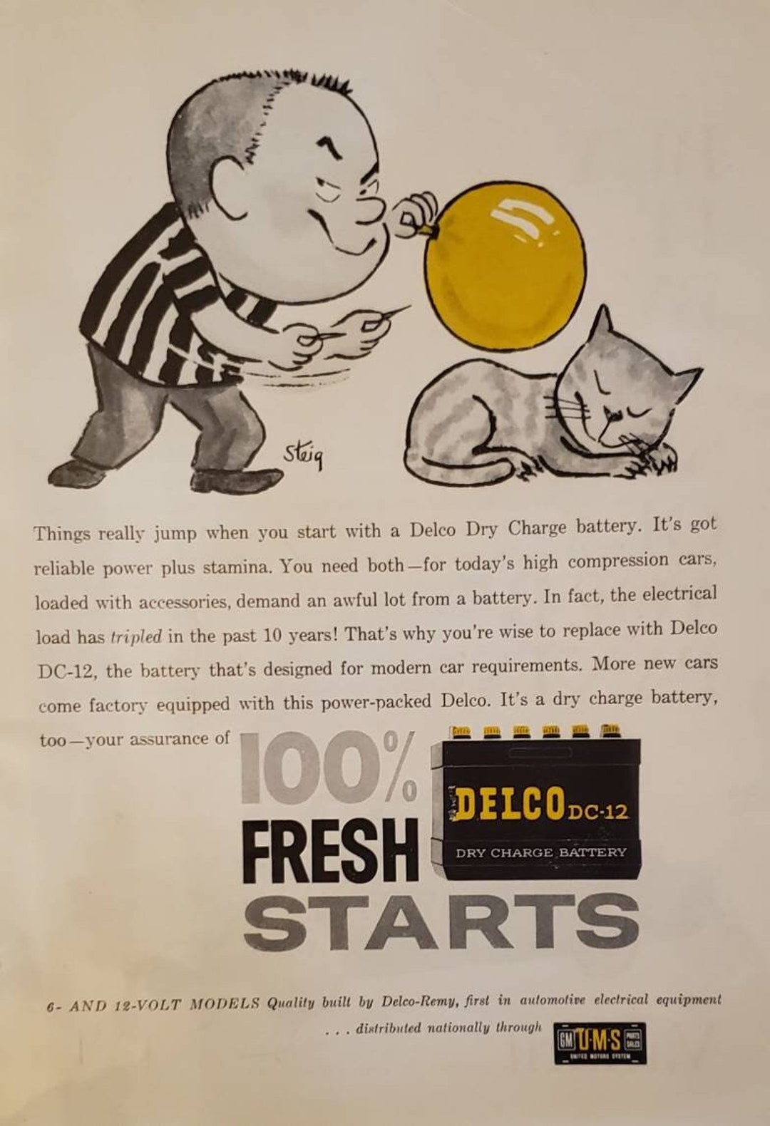 1960 DELCO DC-12 Dry Charge Car Battery Steig Art Illustration ...