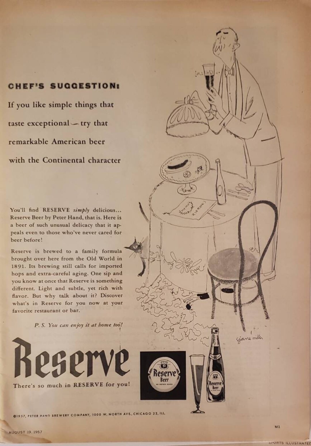 1957 RESERVE BEER Peter Hand Brewery Chicago Alcohol Liquor Jane Miller ...