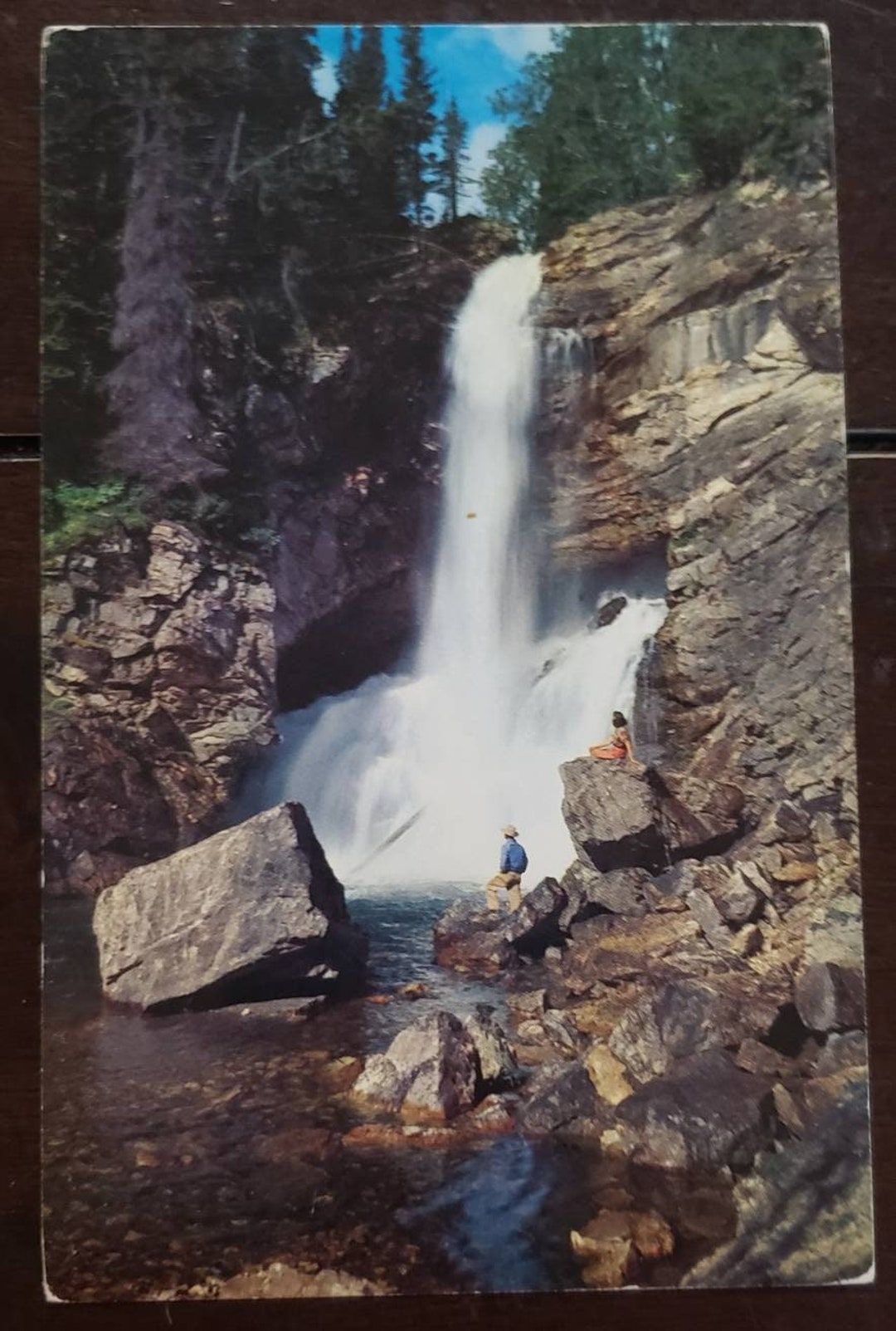 TRICK FALLS Waterfall Two Medicine Valley Montana MT Curt Teich Vintage ...