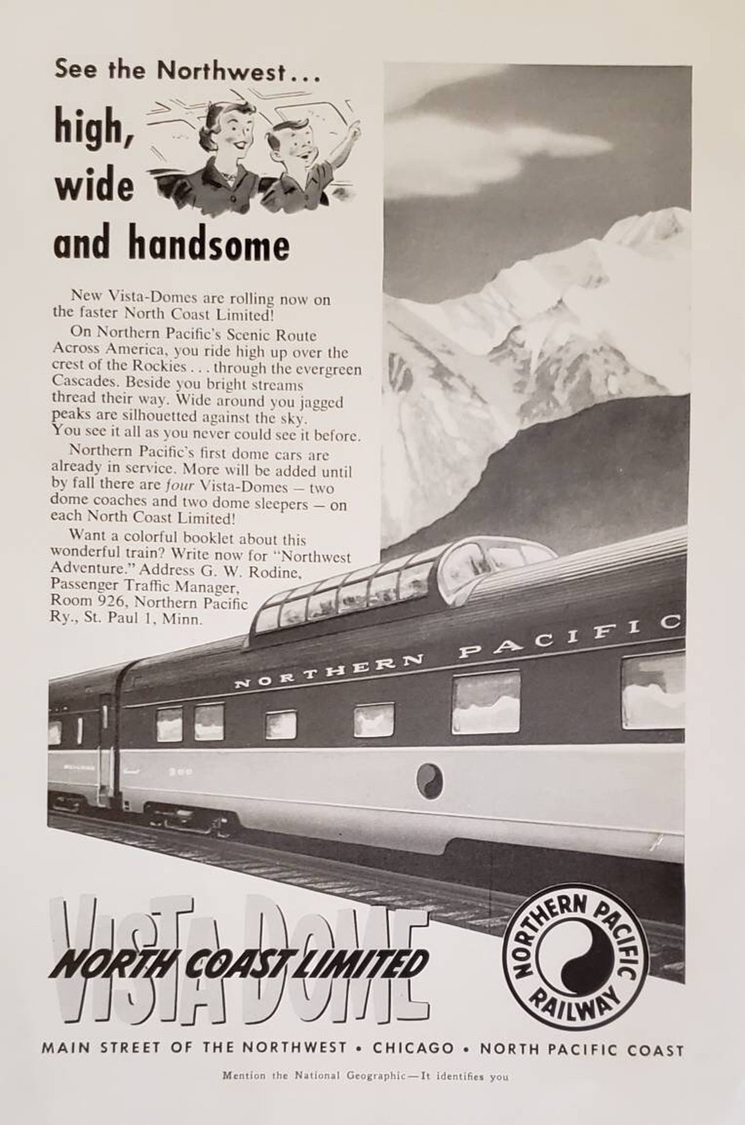 1954 NORTHERN PACIFIC Railway North Coast Liner Northwest Train Travel ...