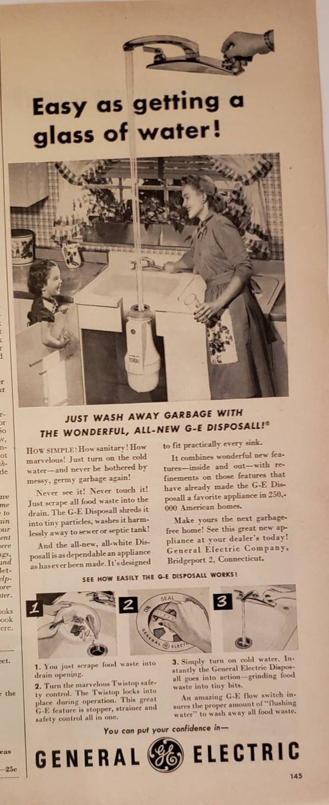 1951 General Electric GE Garbage Disposal Kitchen Sink Vintage Print Ad ...