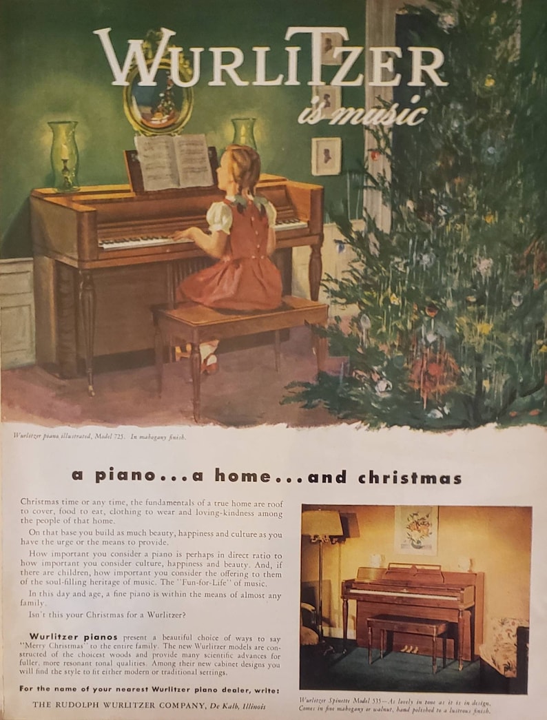 1947 WURLITZER Piano Music Little Girl Musical Instrument Christmas ...
