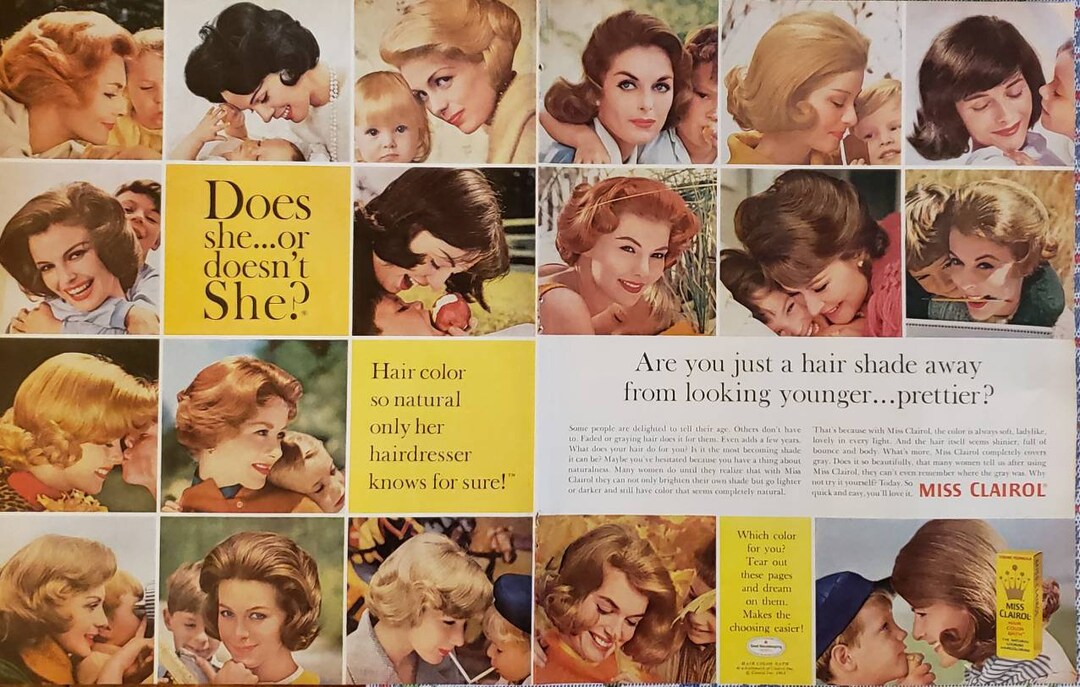 1964 MISS CLAIROL Hair Color Bath Dye Beauty 2 Page Vintage Print Ad - Etsy