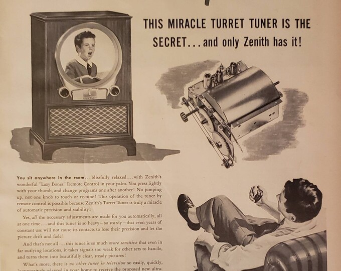 1951 ZENITH Console TV Television Set Turret Tuner Remote Control Easy ...