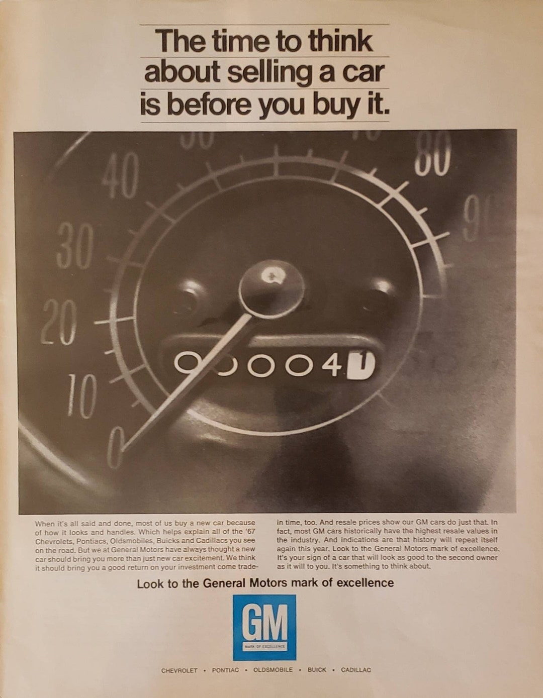 1967 General Motors GM Cars Mark of Excellence New Car Speedometer ...