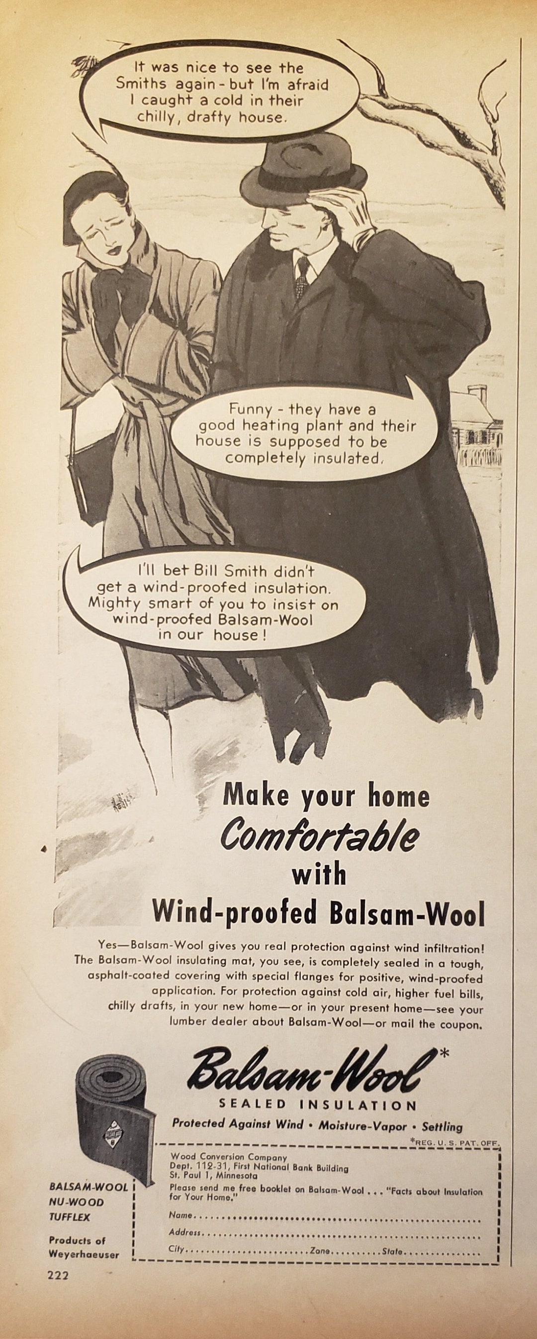 1951 BALSAM WOOL Wind Proofed Bill Smith Home Drafty House Insulation ...