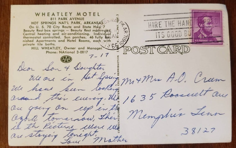 WHEATLEY HOTEL Hot Springs National Park Arkansas Vintage Post Card - Etsy