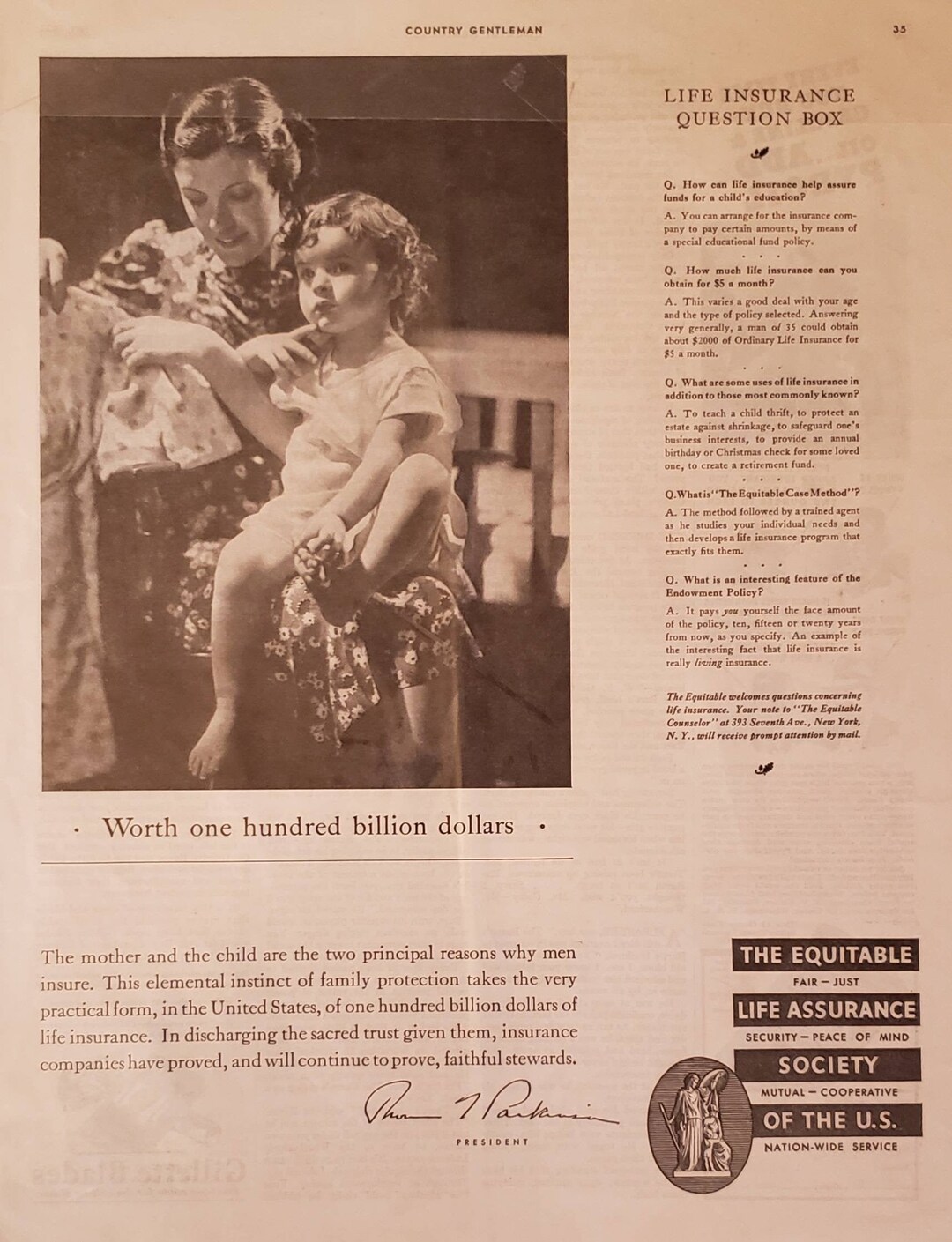 1937 the Equitable Life Assurance Society of the US Mother Child Life ...