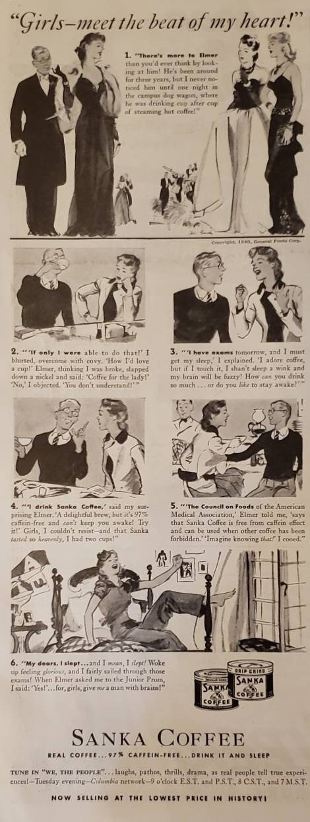 1940 SANKA COFFEE Beverage Drink Elmer Vintage Print Ad - Etsy