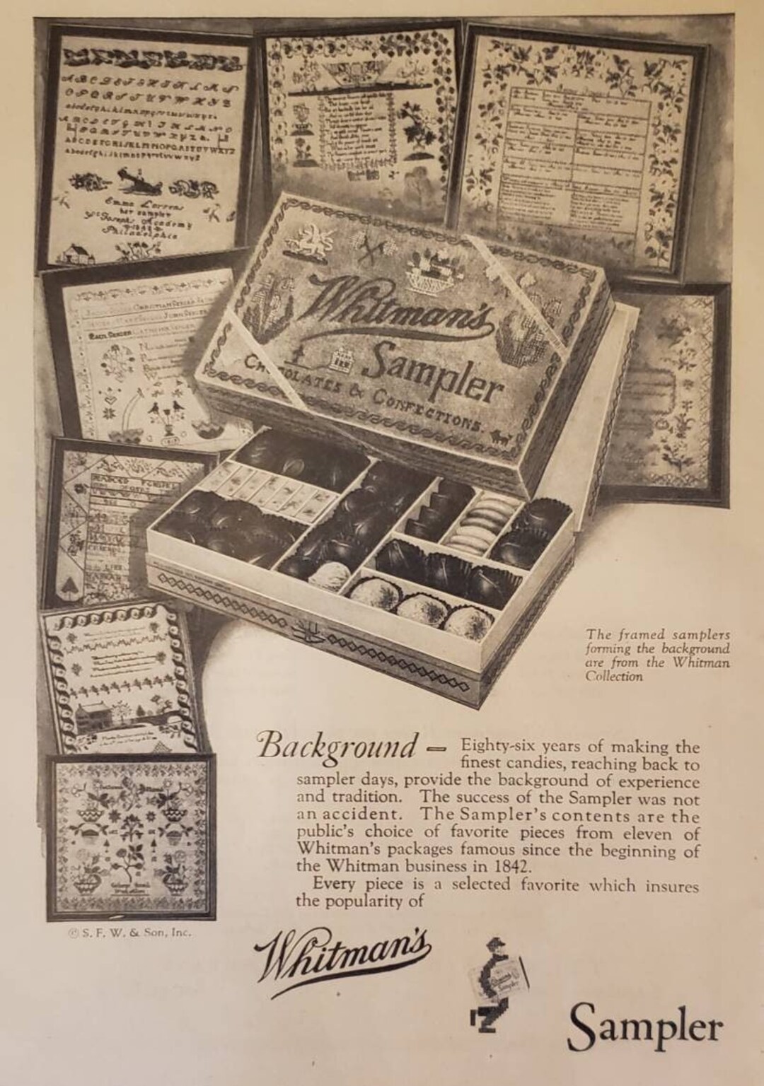1928 WHITMAN'S SAMPLER Candy Chocolate Box Chocolates Food Vintage ...