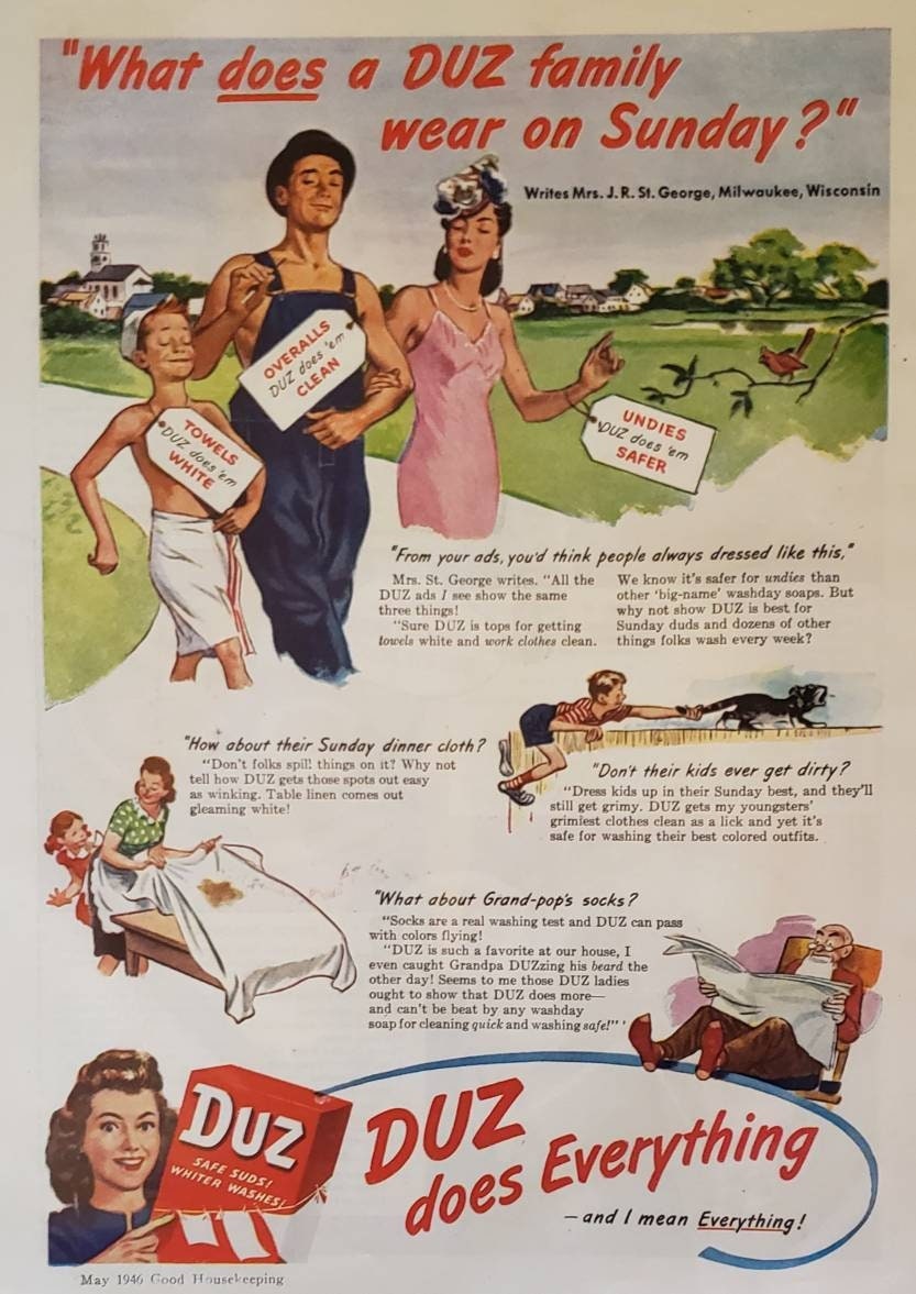 1946 DUZ Laundry Soap Detergent Cleaning Washing Clothes Undies ...
