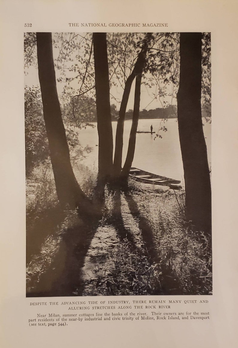 1931 MILAN ILLINOIS Rock River Boat Water Tree View Vintage Photo ...