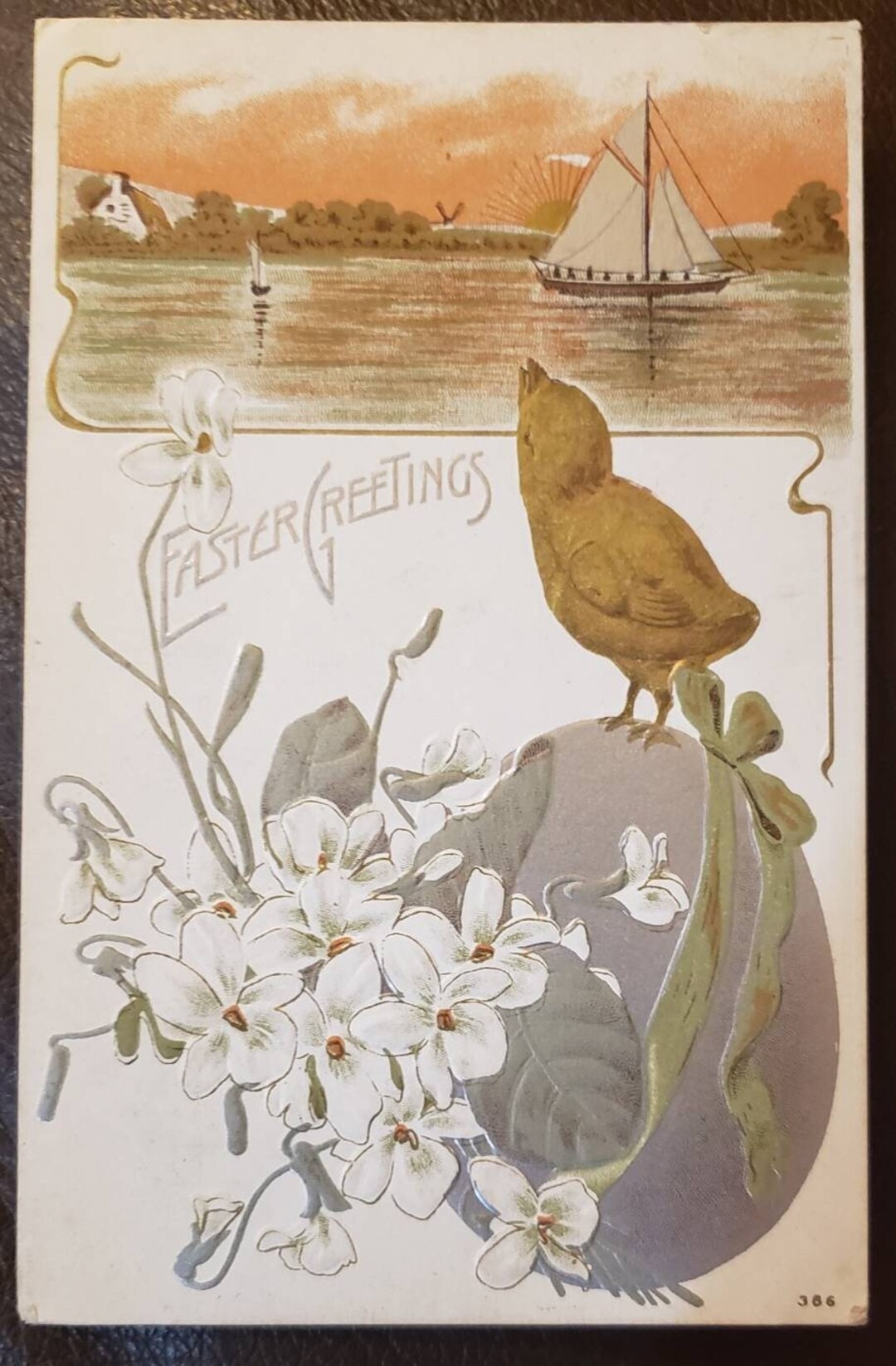 EASTER GREETINGS Chick Egg Sailboat Embossed Vintage Post Card - Etsy