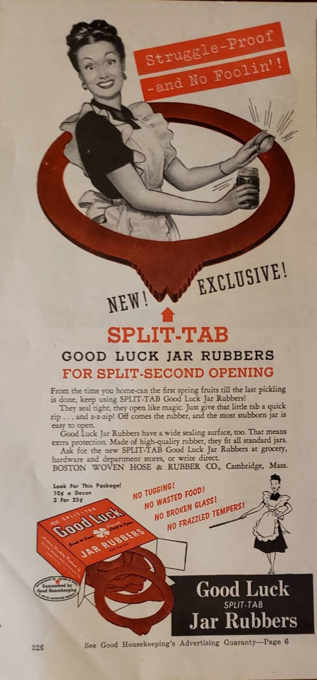 1948 GOOD LUCK Split Tab Jar Rubber Canning Sealers Housewife Vintage ...