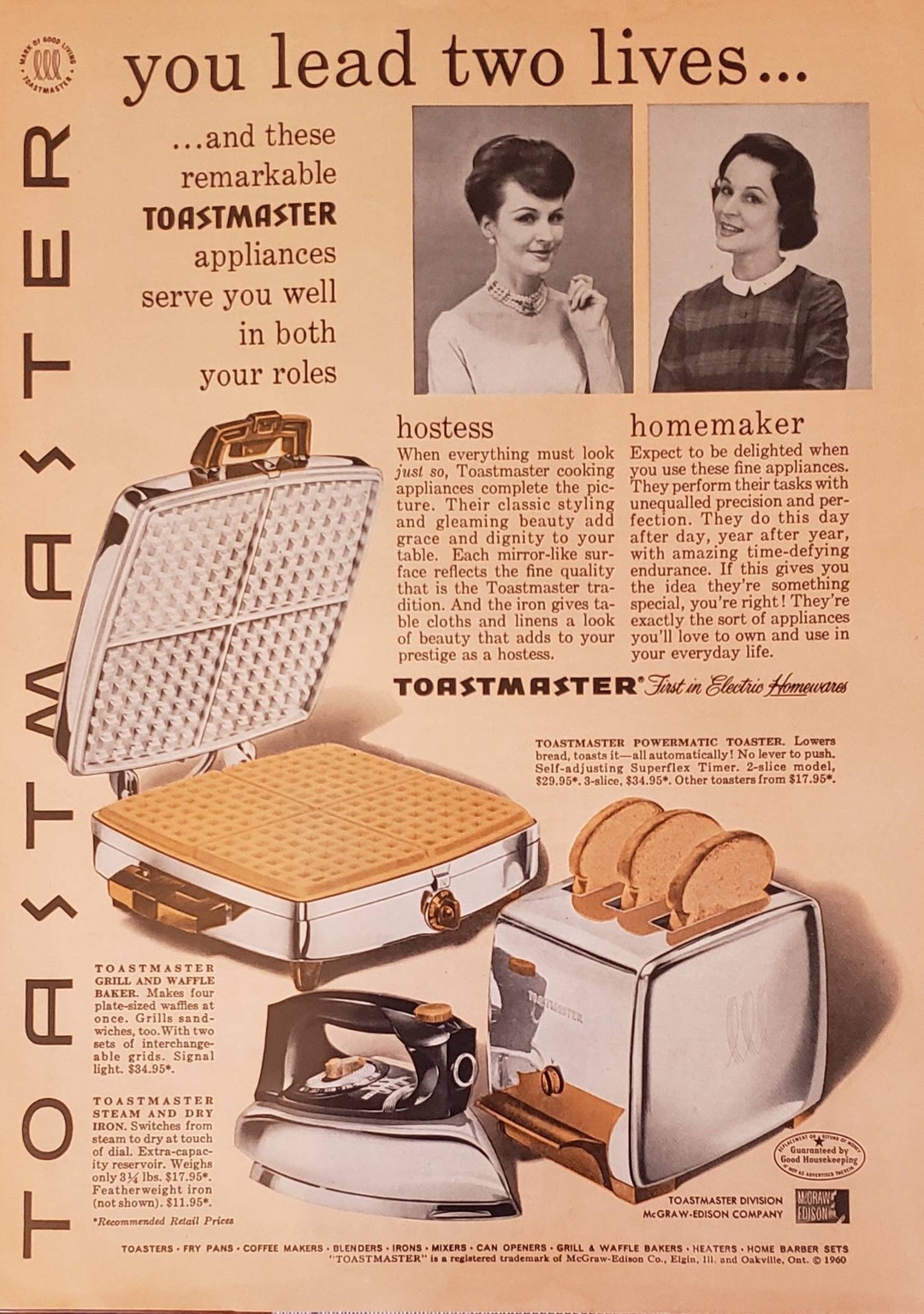 1960 TOASTMASTER Kitchen Appliances Grill Waffle Maker Iron Toaster ...