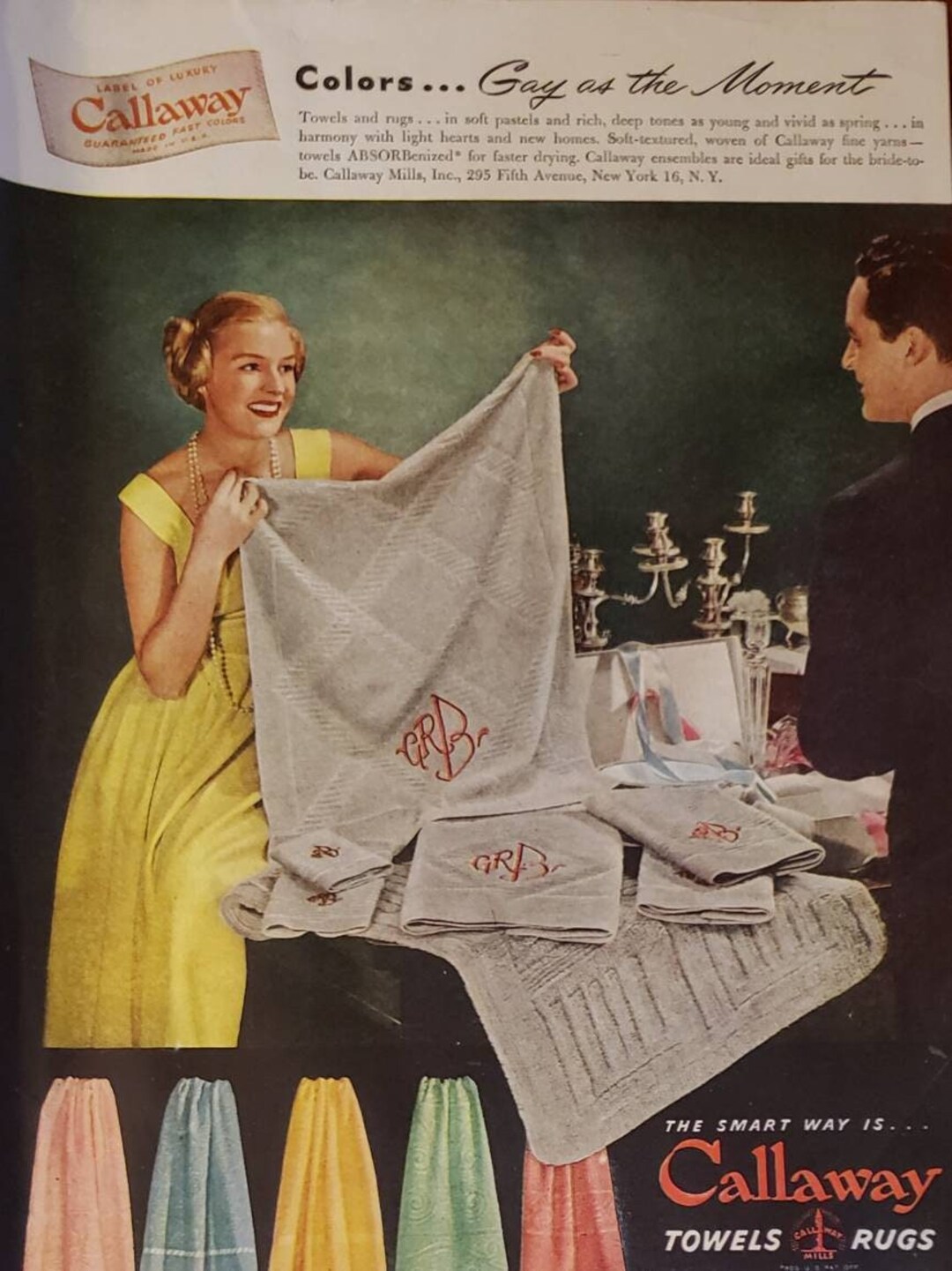 1948 CALLAWAY MILLS Monogrammed Towels Rugs Vintage Print Ad - Etsy