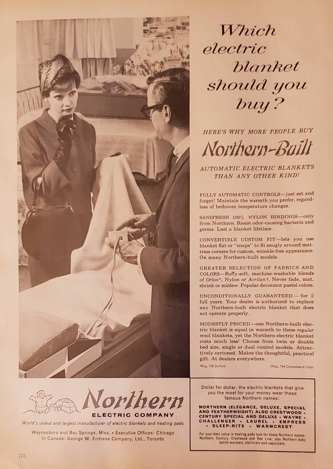1961 NORTHERN ELECTRIC COMPANY Automatic Electric Blanket Shopping ...