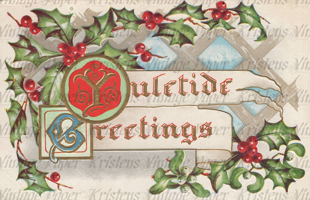 Yuletide Greetings CHRISTMAS Holly Digital Image Download File 1910s ...