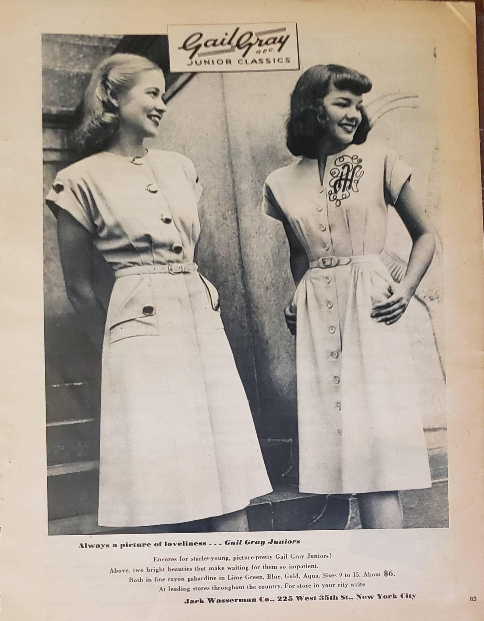 1945 GAIL GRAY JUNIORS Gabardine Dress Dresses Womens Fashion Clothing ...