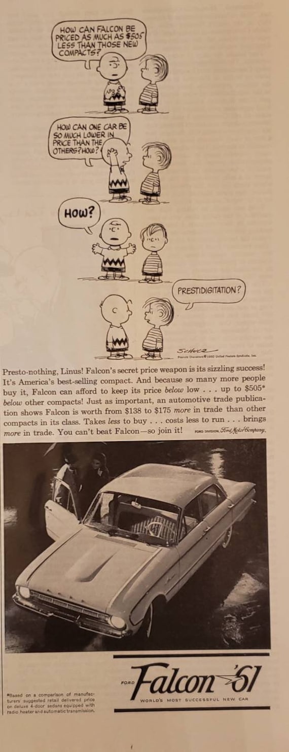 1961 FORD FALCON Car Peanuts Linus Charlie Brown Cartoon | Etsy