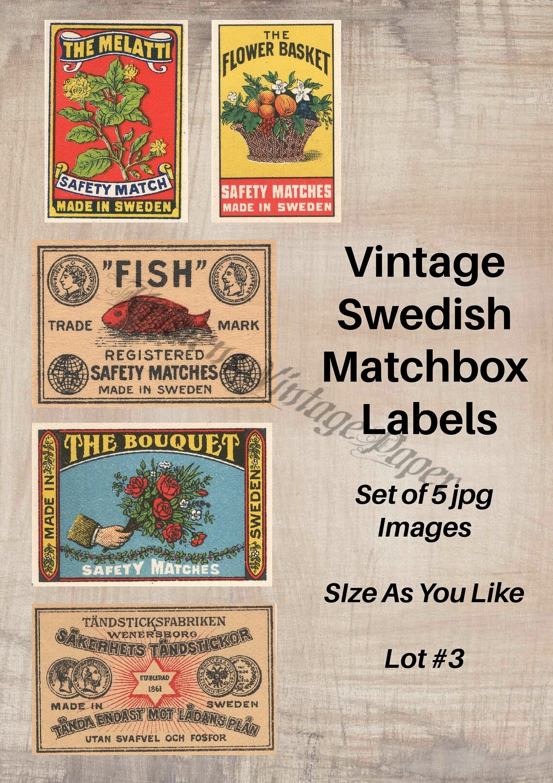 Instant Digital Download SWEDISH MATCHBOX LABELS 5 Jpg Images Lot #3 ...