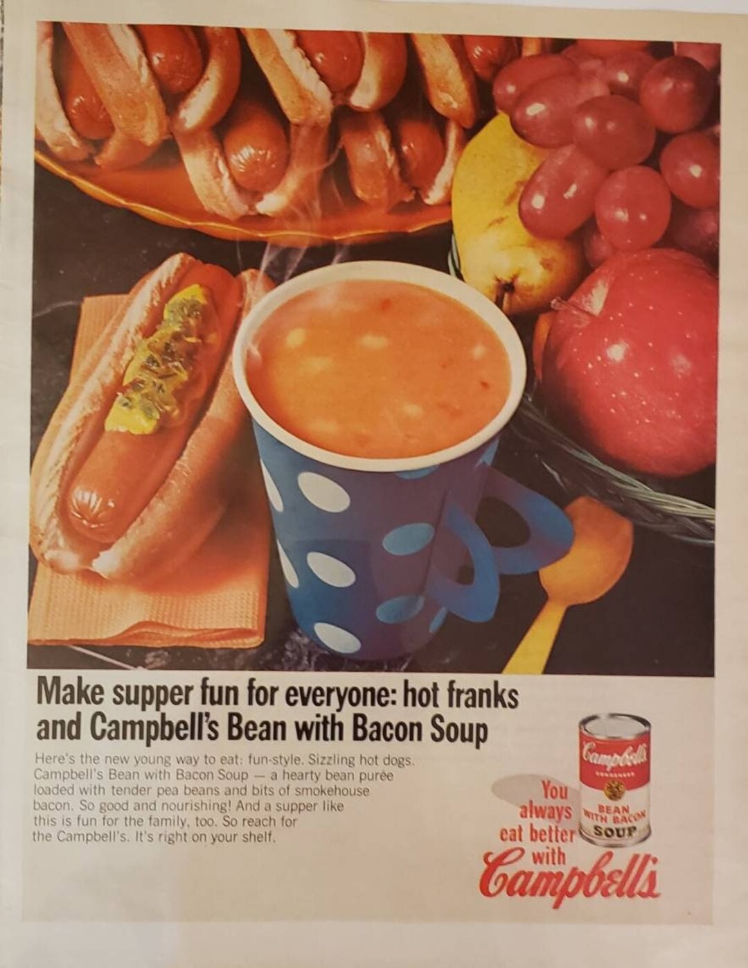 1967 CAMPBELL'S Bean With Bacon Soup Supper Fun Hotdogs - Etsy