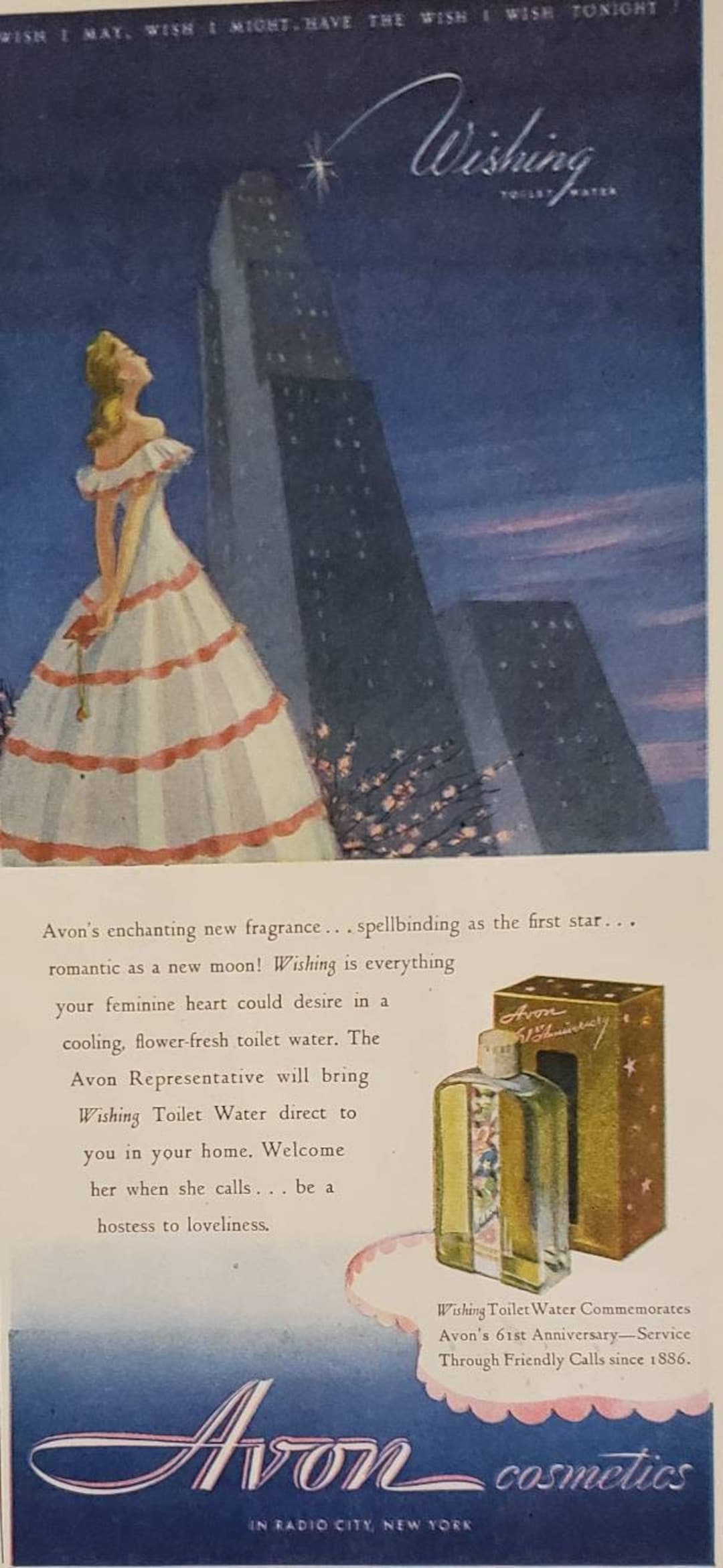 1947 AVON COSMETICS Wishing Fragrance Toilet Water Beauty RONSON ...