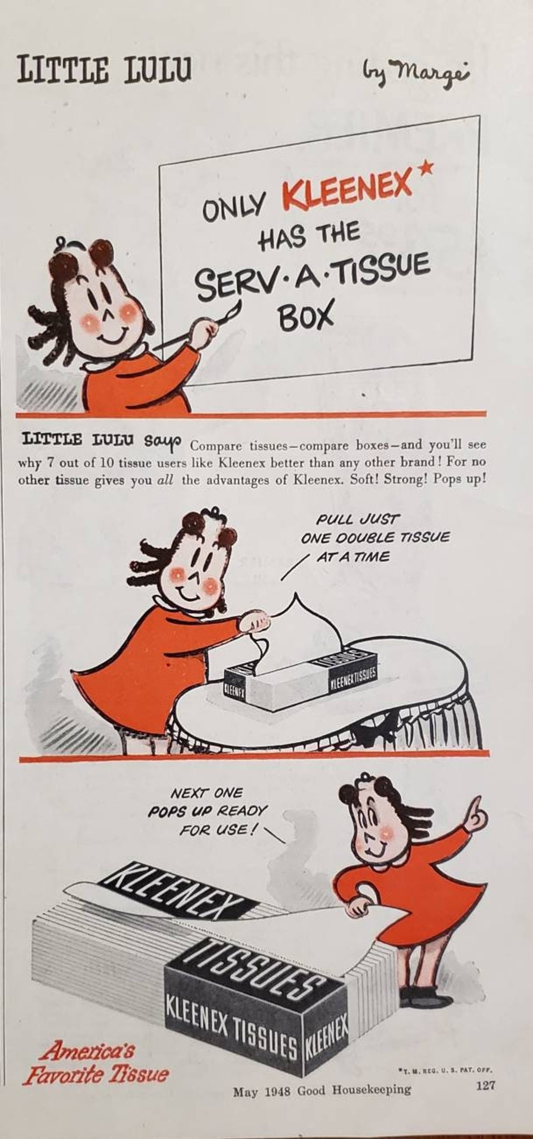 1948 KLEENEX TISSUES Serv A Tissue Little Lulu Vintage Print Ad - Etsy