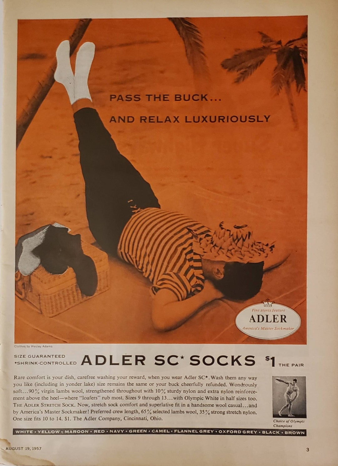 1957 ADLER SC Socks Wesley Adams Clothes Fashion Sock Clothing Vintage ...