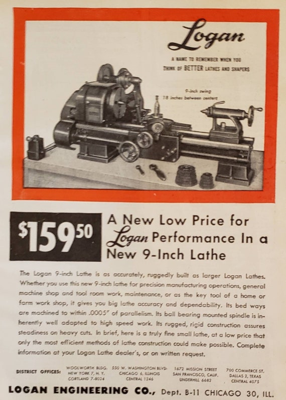 1947 LOGAN ENGINEERING Lathe Tool Tools Vintage Print Ad - Etsy
