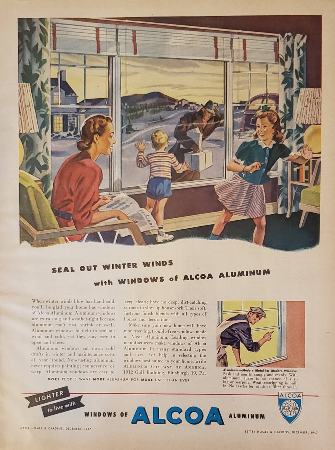 1947 ALCOA Aluminum Windows Winter Winds Vintage Print Ad - Etsy
