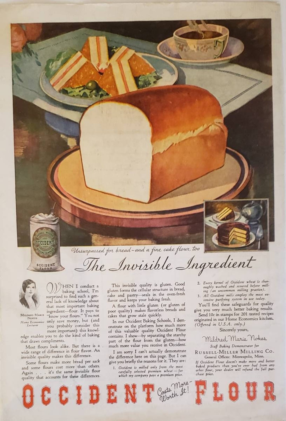 1933 OCCIDENT FLOUR Gluten Baking Bread Cake Russell Miller Milling ...
