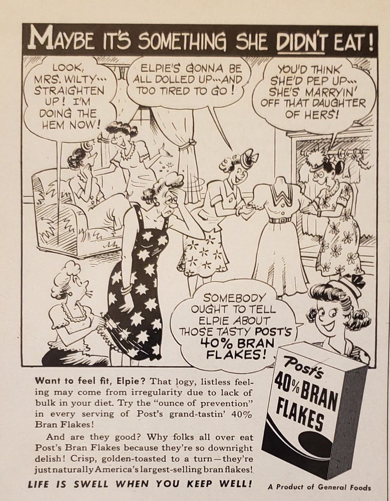1951 POST'S 40% Bran Flakes Cereal Breakfast Food Vintage Print Ad - Etsy