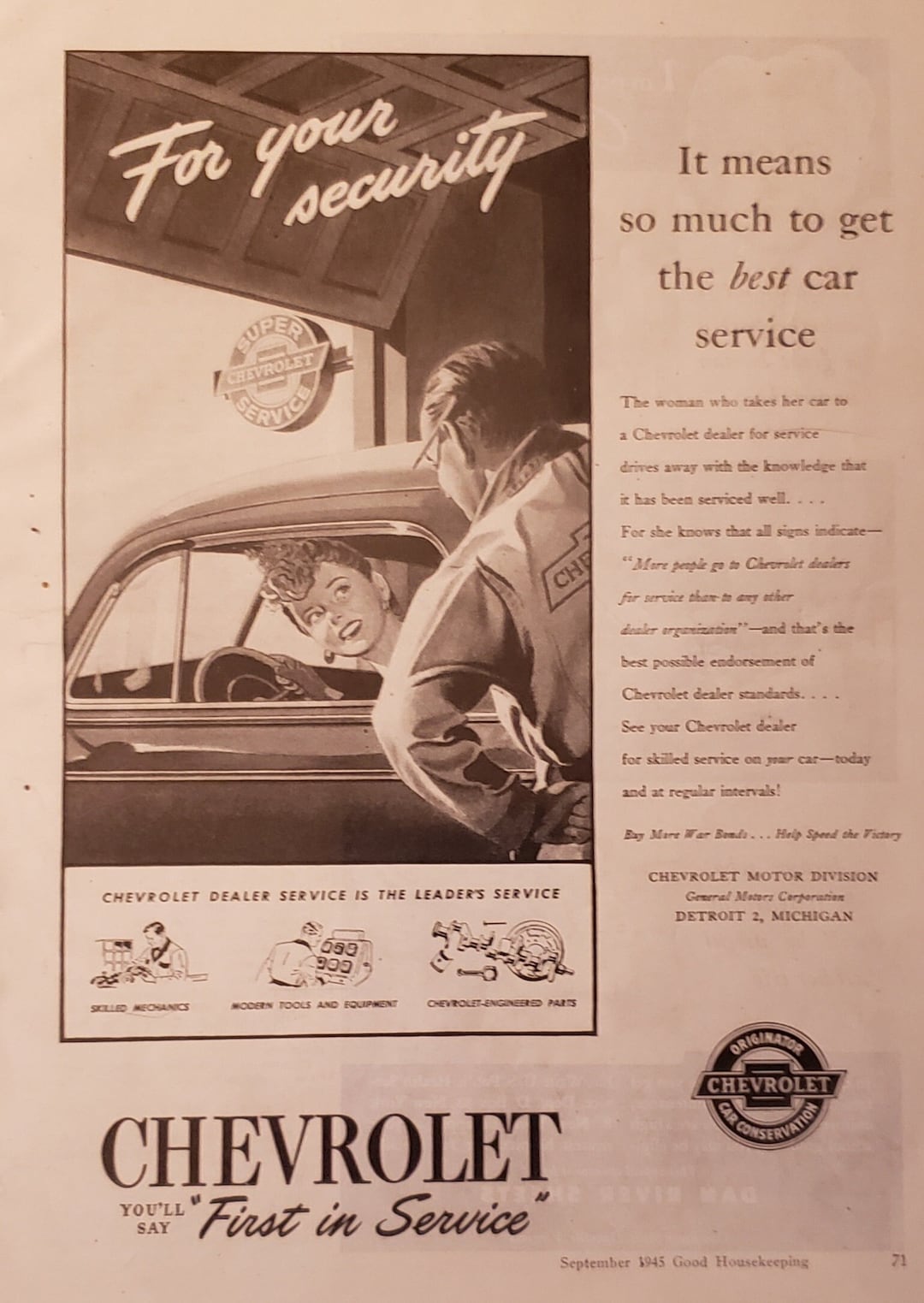 1945 CHEVROLET Chevy Car Service Vintage Print Ad - Etsy