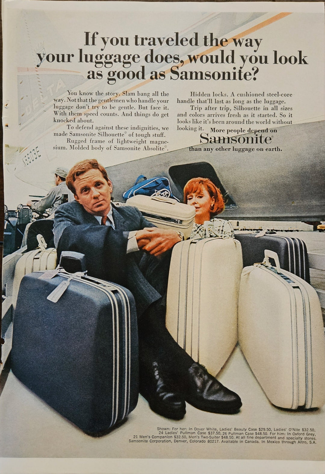 1965 SAMSONITE Vintage Ad, Luggage Baggage Suitcase Airplane Travel ...