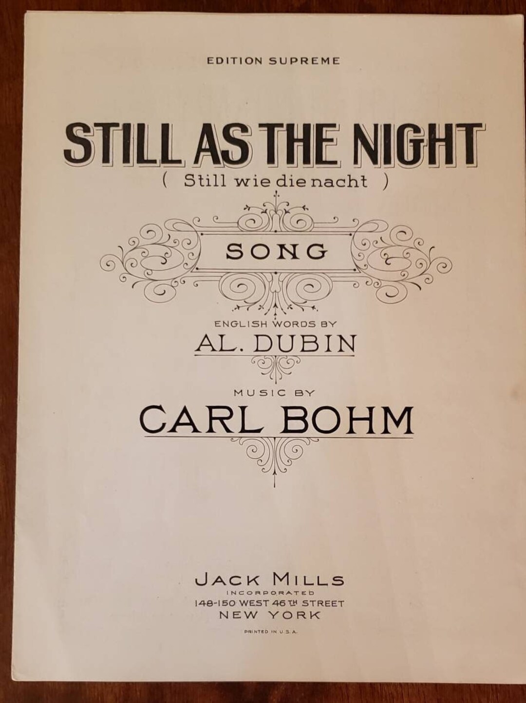 Still as the Night Still Wie Die Nacht German Song 1924 Vintage Sheet ...