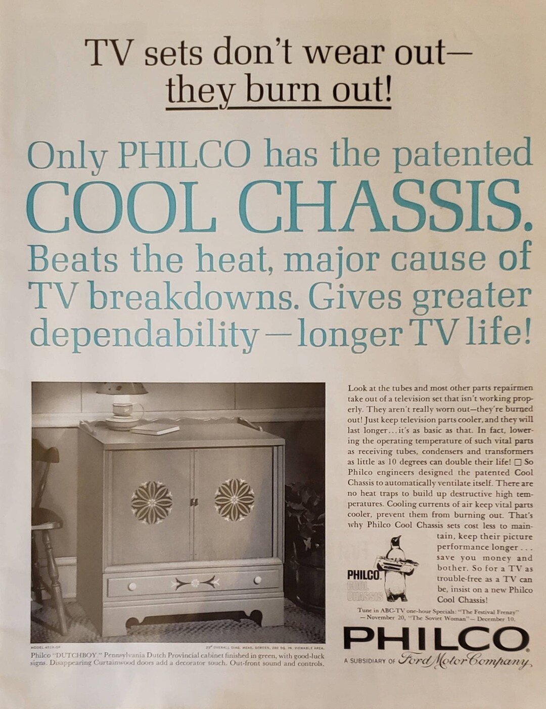 1963 PHILCO Cool Chassis Television TV Set Appliance Vintage Print Ad ...