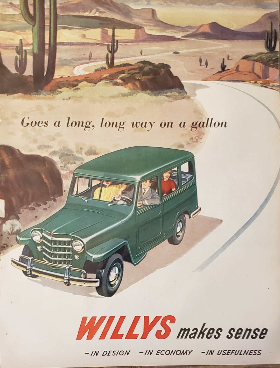 1951 WILLYS Green Car Automobile Desert Highway Vintage Print Ad - Etsy