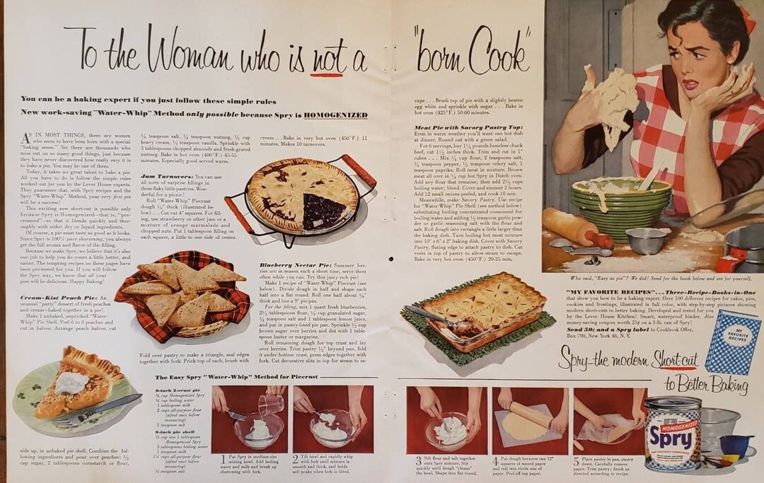 1953 SPRY Homogenized Vegetable Shortening Bad Cook Baking Cooking ...