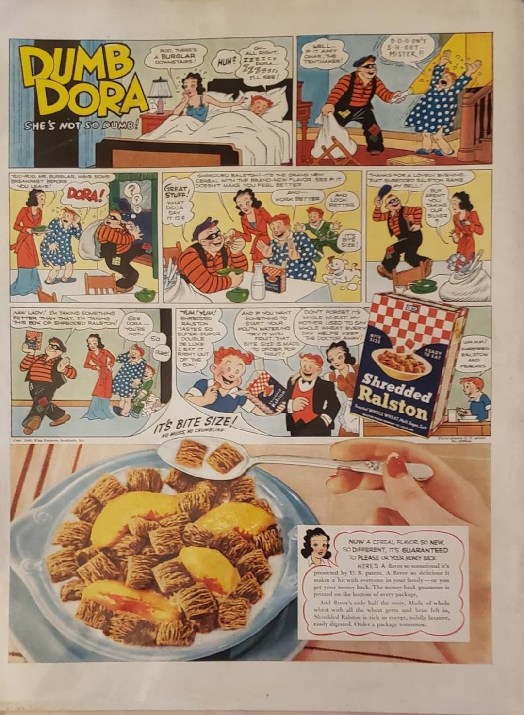 1940 SHREDDED RALSTON Cereal Breakfast Food Dumb Dora Comic Hiram ...