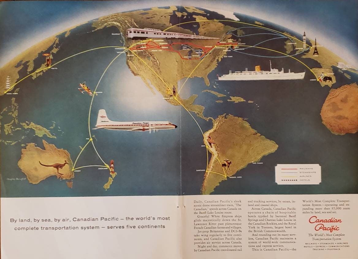 1959 CANADIAN PACIFIC Transportation System World Map Travel - Etsy