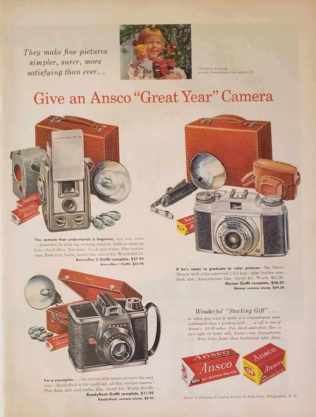 1956 ANSCO Great Year Camera Christmas Gift Anscoflex II Outfit Memat ...