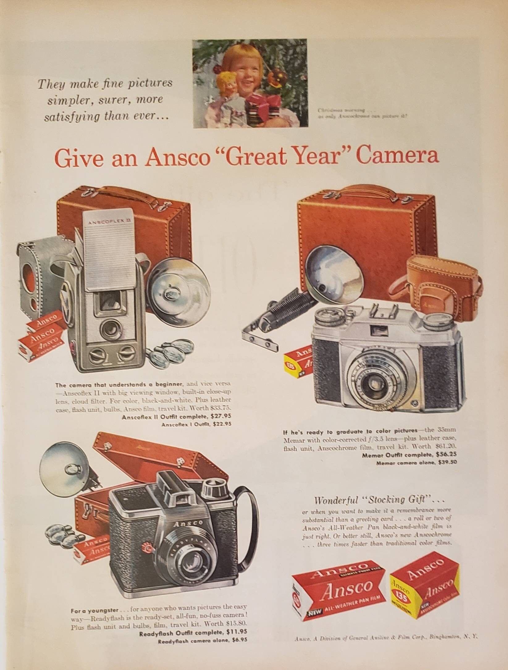 1956 ANSCO Great Year Camera Christmas Gift Anscoflex II Outfit Memat ...