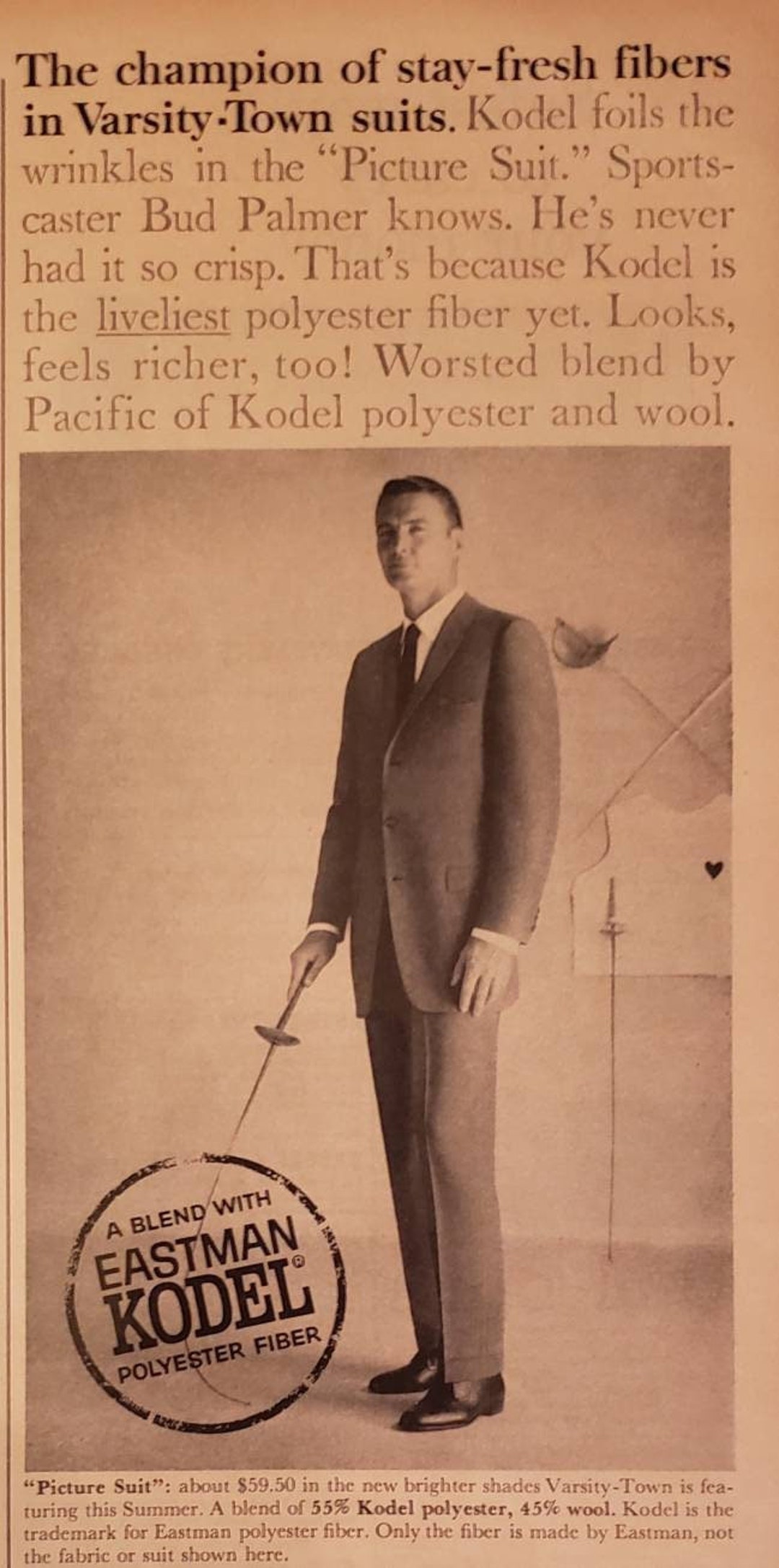 1960 EASTMAN CHEMICAL Pacific of Kodel Polyester Fiber Varsity Town ...