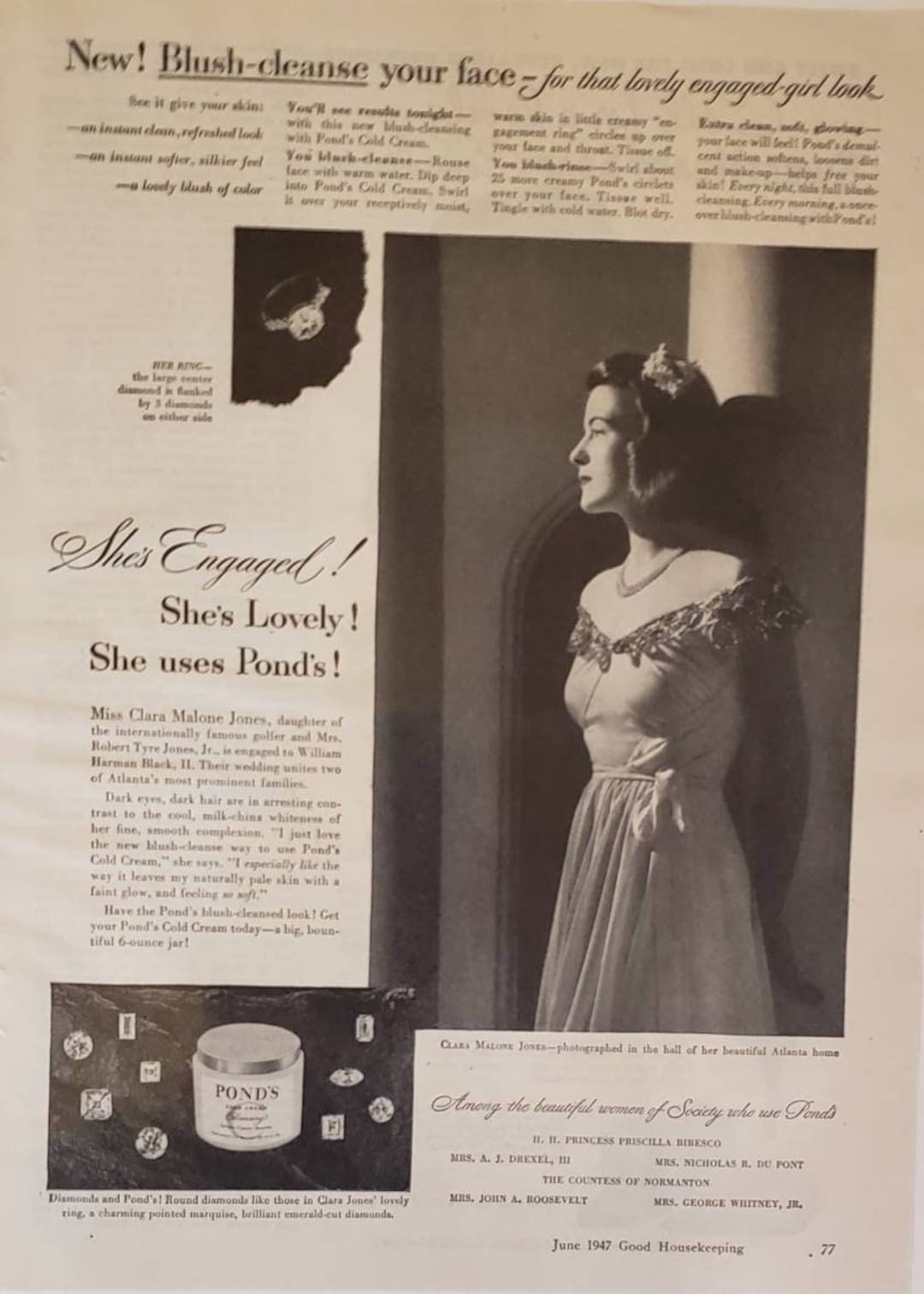 1947 POND'S COLD CREAM Beauty Cosmetics Engaged Girl Look Clara Malone Jones Vintage Print Ad - Etsy