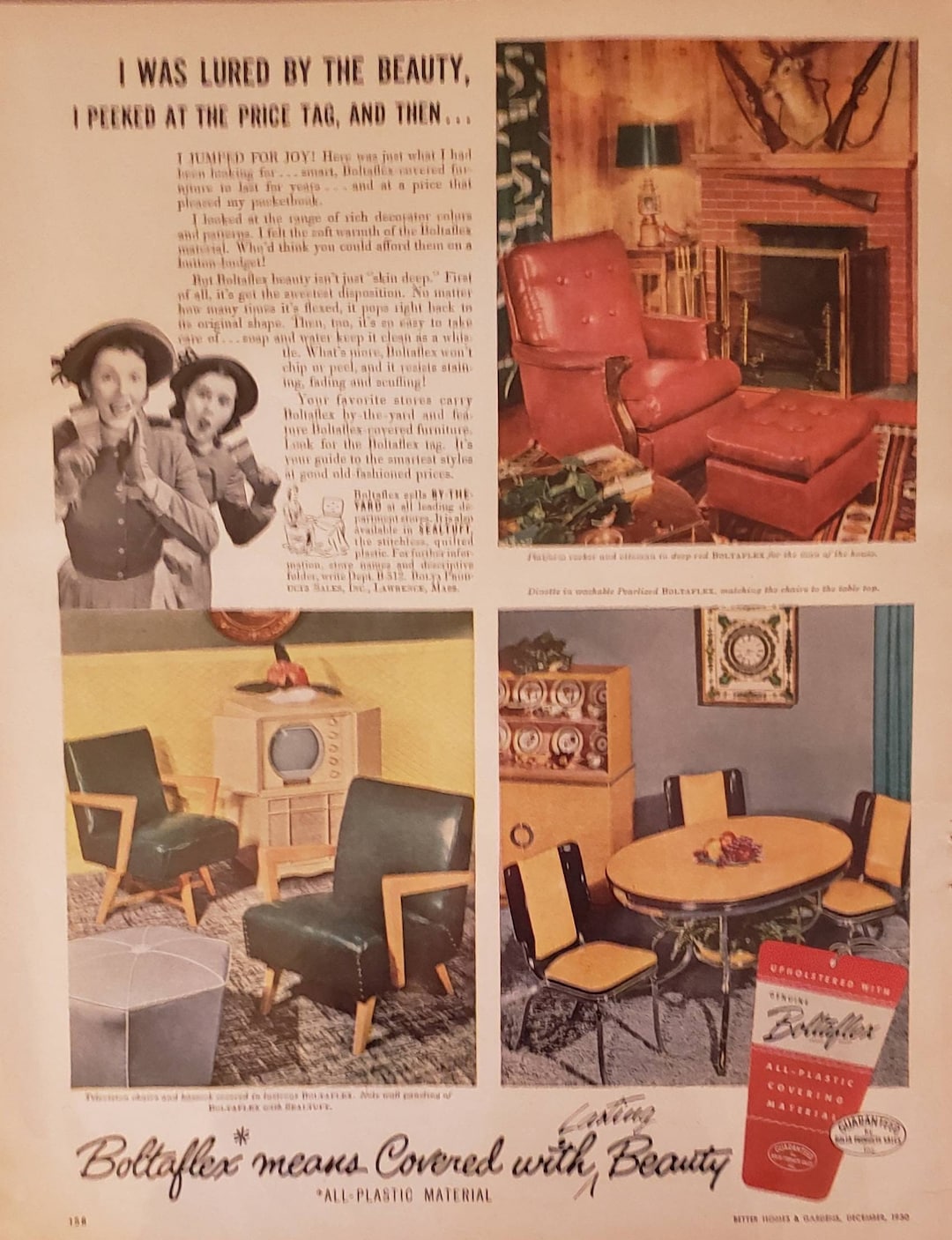 1950 BOLTAFLEX Plastic Furniture Covering Household Vintage Print Ad - Etsy