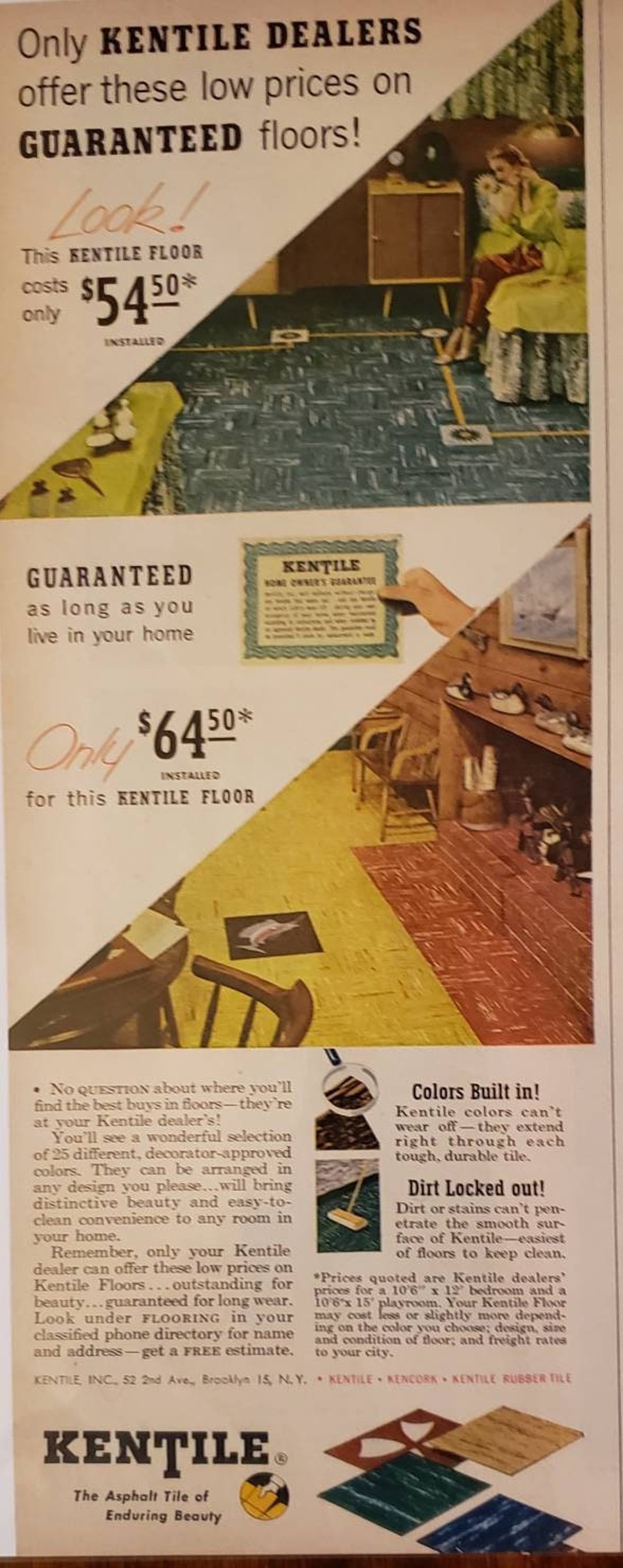1951 KENTILE Asphalt Tile Floor Flooring Home Interior Decor Vintage ...